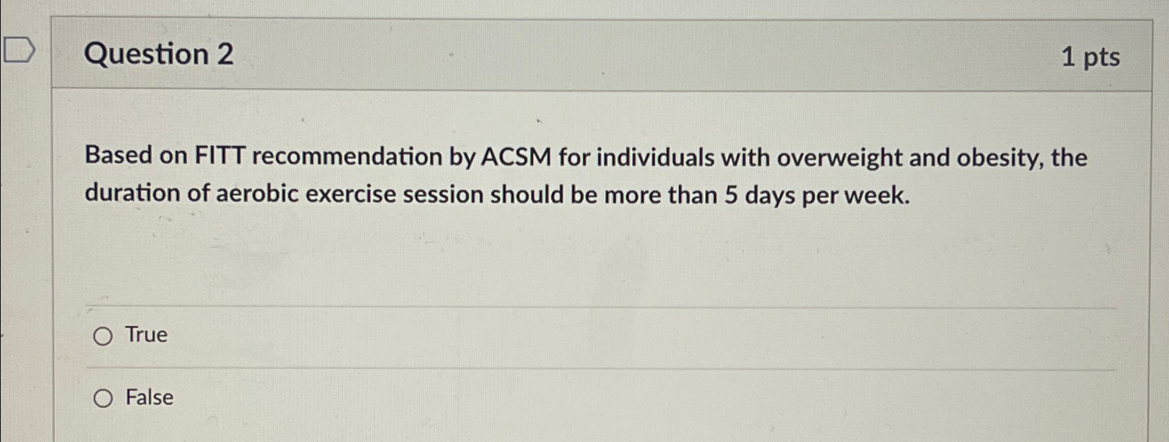 Solved Question 21ptsBased on FITT recommendation by ACSM | Chegg.com