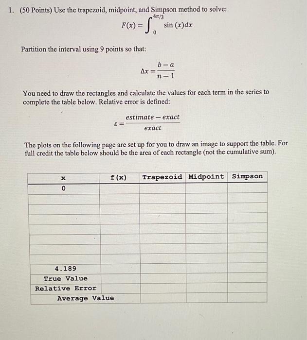 Solved 1. (50 Points) Use the trapezoid, midpoint, and | Chegg.com