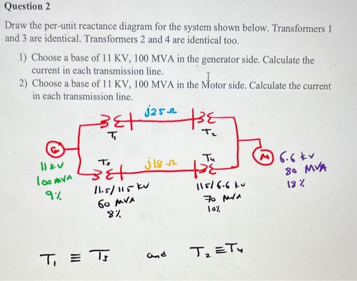 Draw the per-unit reactance diagram for the system | Chegg.com