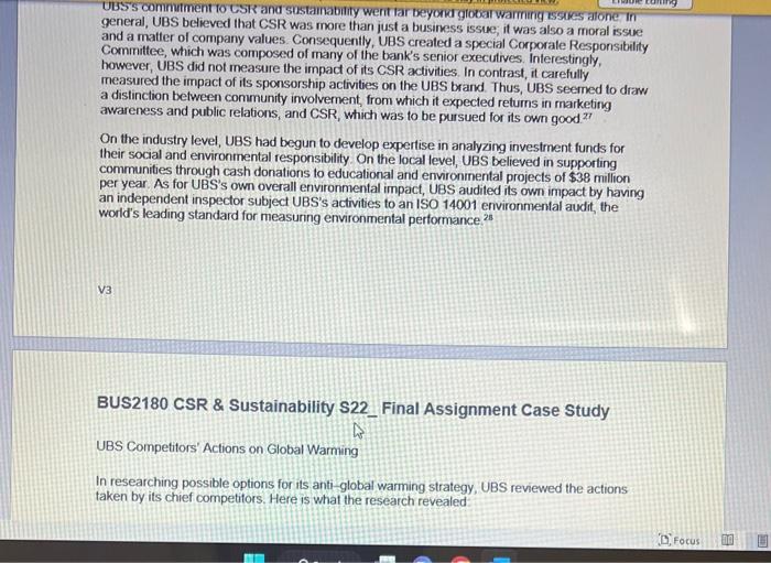 Final Case Study: UBS Seeks an Appropriate Global | Chegg.com