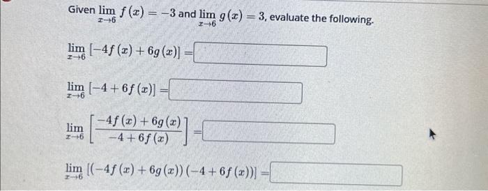 Solved Assume limx→2f(x)=−3,limx→2g(x)=−4, and limx→2h(x)=3. | Chegg.com
