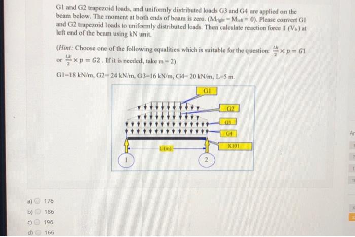 Solved G1 and G2 trapezoid loads, and uniformly distributed | Chegg.com