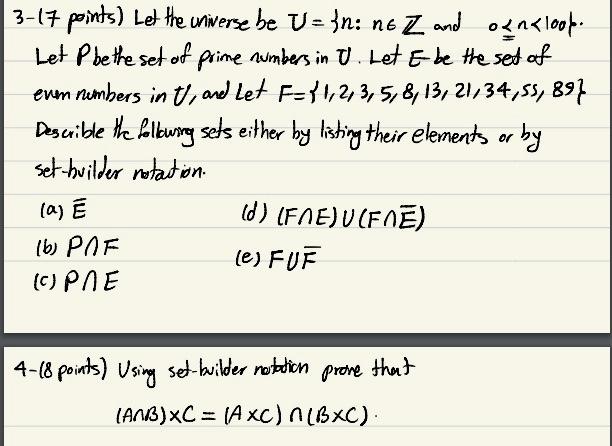 Solved 3-(7 points) Let the universe be U={n:n∈Z and | Chegg.com