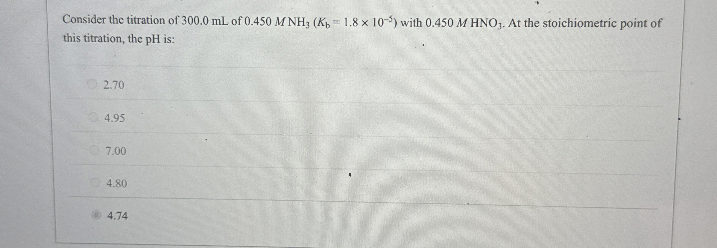 Solved Consider the titration of 300.0 ﻿mL of )=(1.8×10-5 | Chegg.com