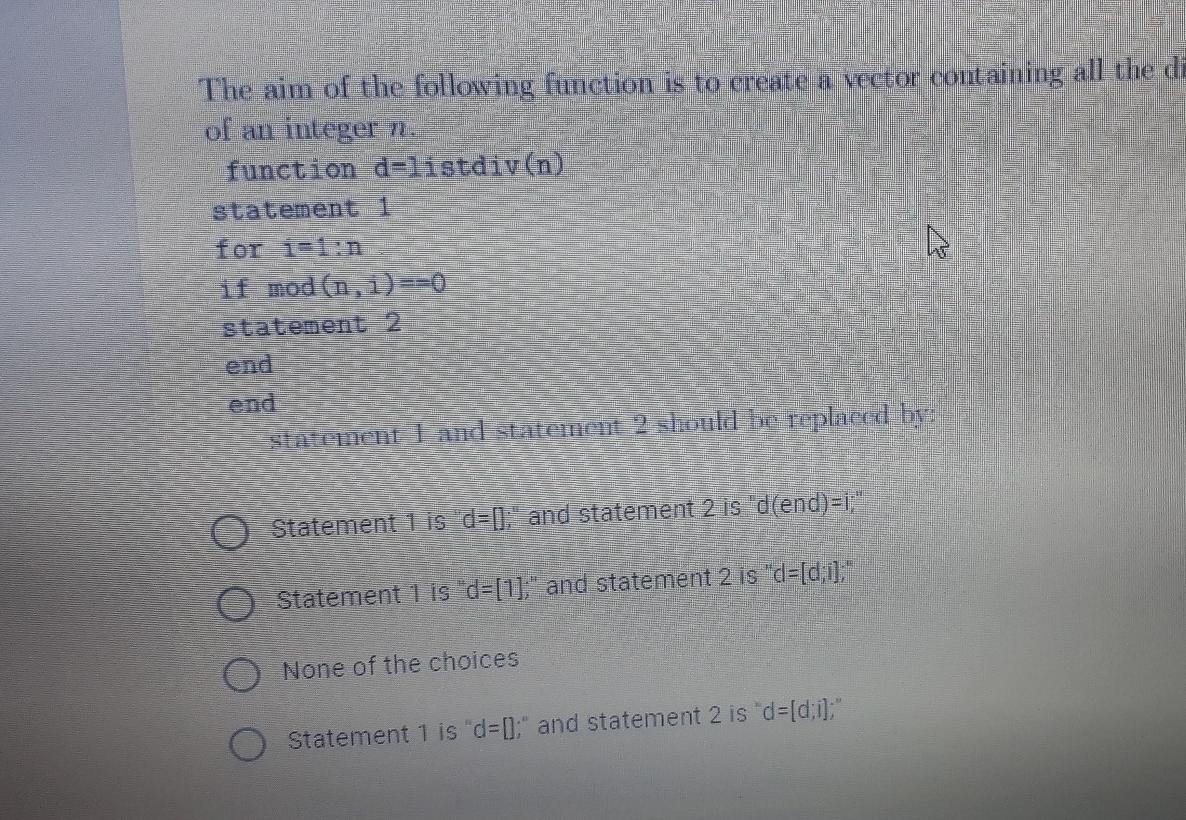 Solved What is the output of the following code? for i = 1:5 | Chegg.com