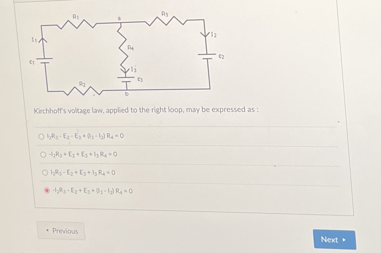 Solved Kirchhoff's voltage law, applied to the right loop, | Chegg.com