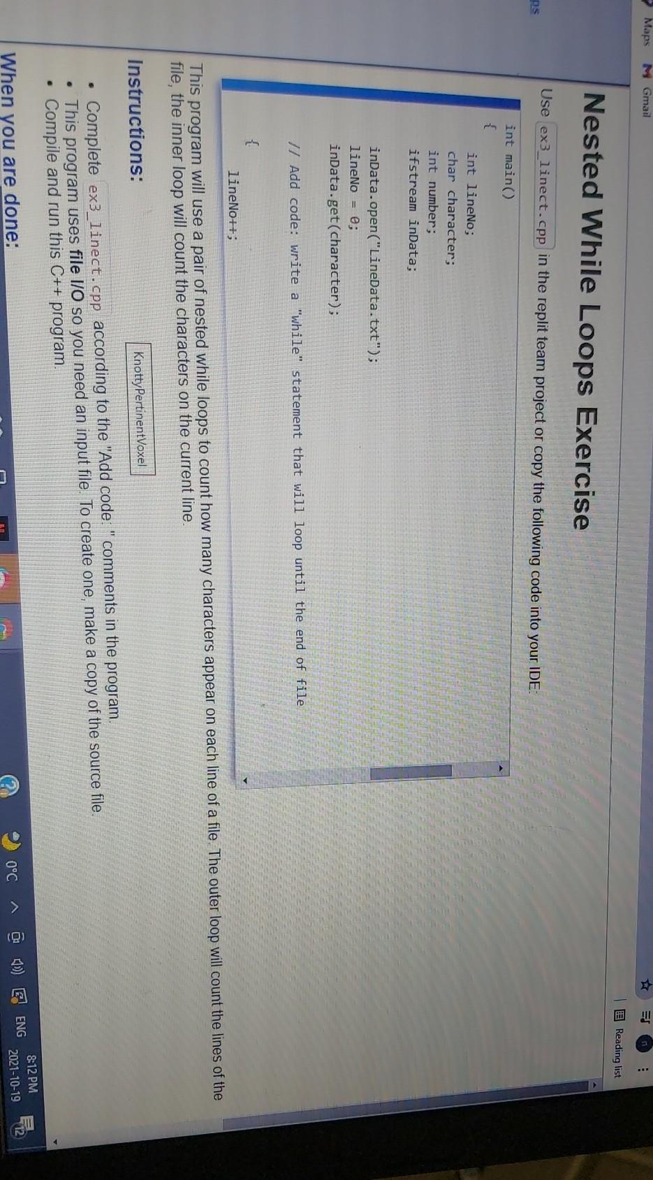 Solved Maps M Gmail * B Reading list Nested While Loops | Chegg.com