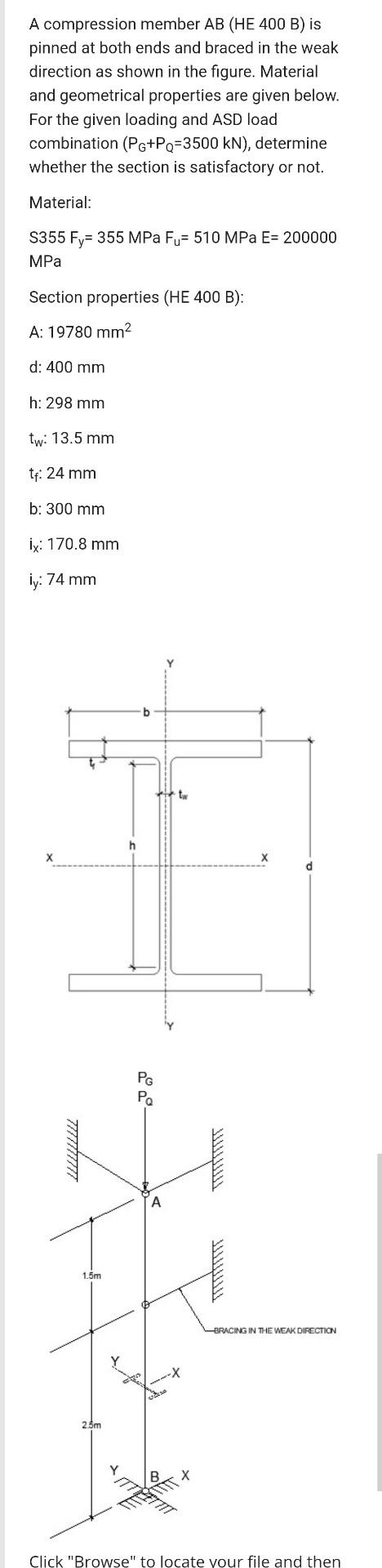 Solved A compression member AB(HE400 B) is pinned at both | Chegg.com