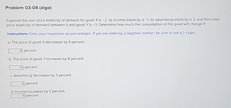 Solved Problem 03-04 (algo)Suppose the own price elasticity | Chegg.com