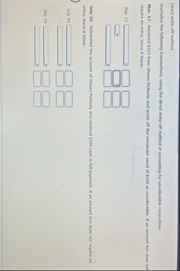 Solved Direct write-off methodJournalize the following | Chegg.com