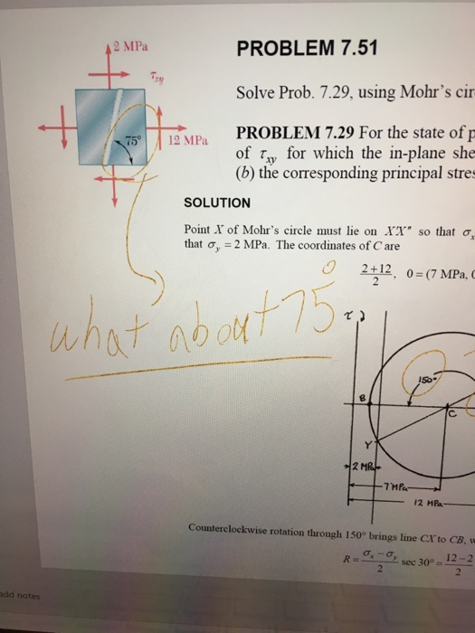Solved MPa PROBLEM 7.51 Solve Prob. 7.29, using Mohr's | Chegg.com