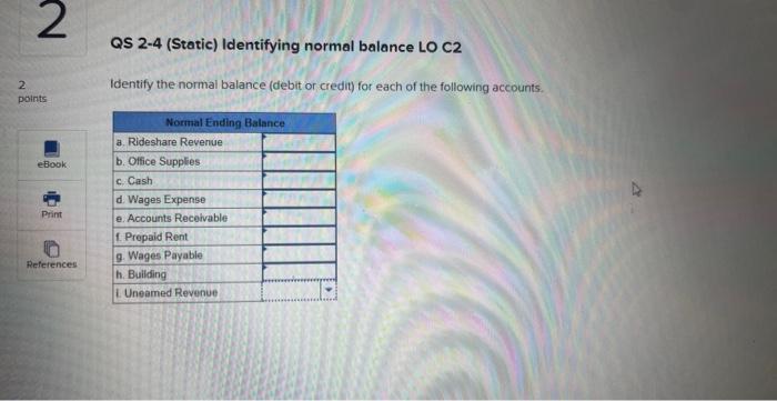 Solved QS 2-4 (Static) Identifying normal balance LO C2 | Chegg.com