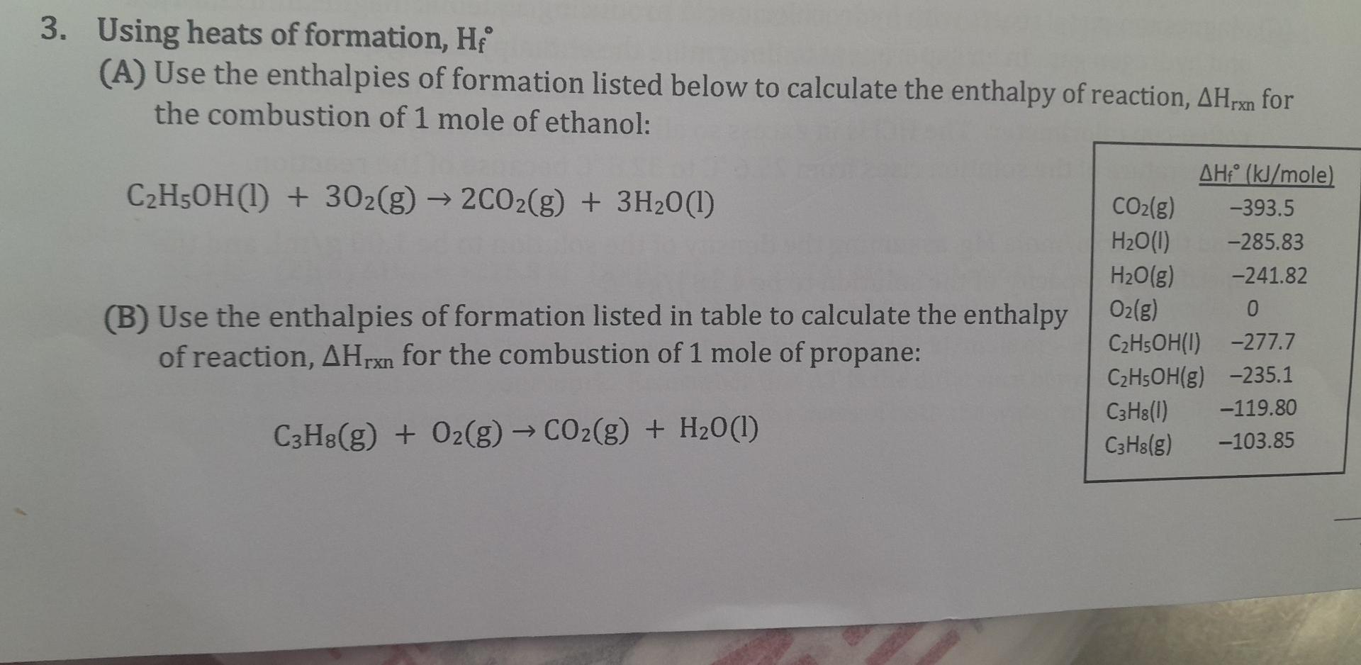 Solved 3. Using heats of formation, Hf∘ (A) Use the | Chegg.com