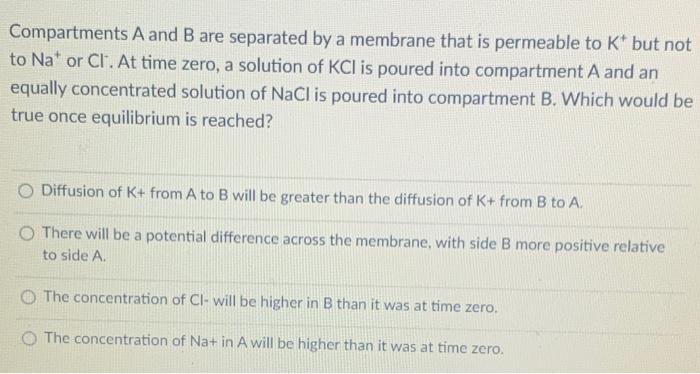 Solved Compartments A and B are separated by a membrane that | Chegg.com