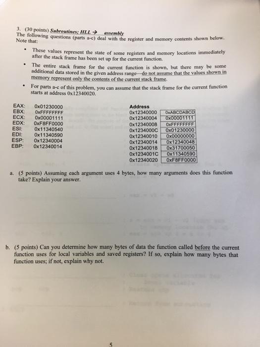 Solved 3. (30 points) Subroutines; HLL assembly The | Chegg.com