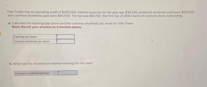 Solved Elite Trailer has an operating profit of $282,000. | Chegg.com