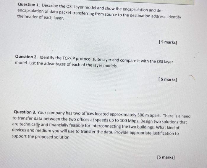 Solved Question 1. Describe the OSI Layer model and show the | Chegg.com