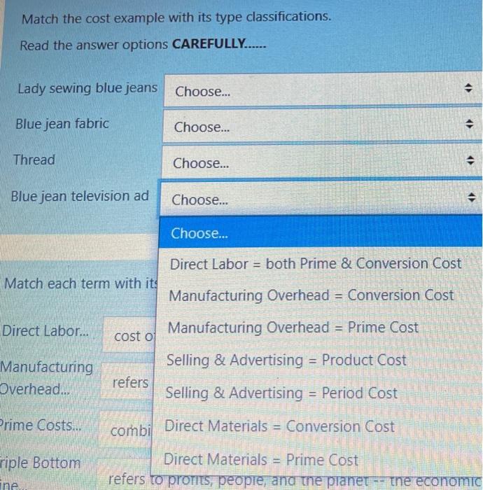 Solved Match the cost example with its type classifications. | Chegg.com