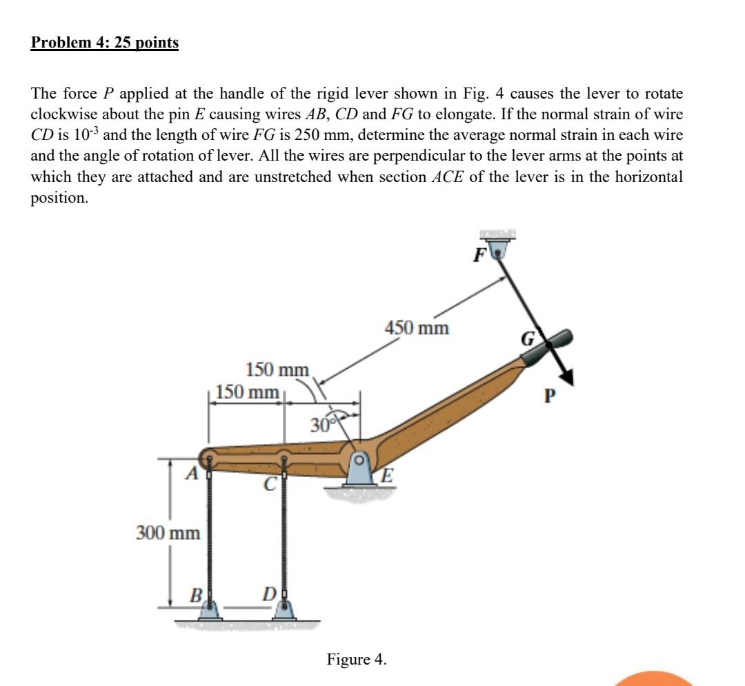 Solved The force P applied at the handle of the rigid lever | Chegg.com