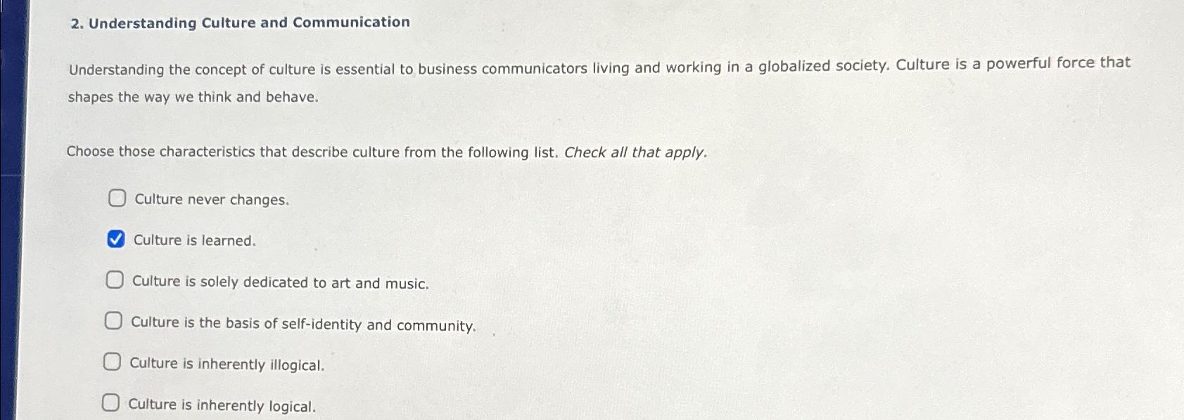 Solved Understanding Culture and CommunicationUnderstanding | Chegg.com