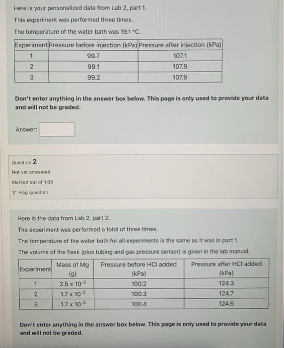 Solved CHEM 1000 Lab 2 Report (The Ideal Gas Constant), | Chegg.com