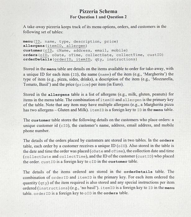Solved Q.1. COMPULSORY Using the pizzeria relational schema, | Chegg.com