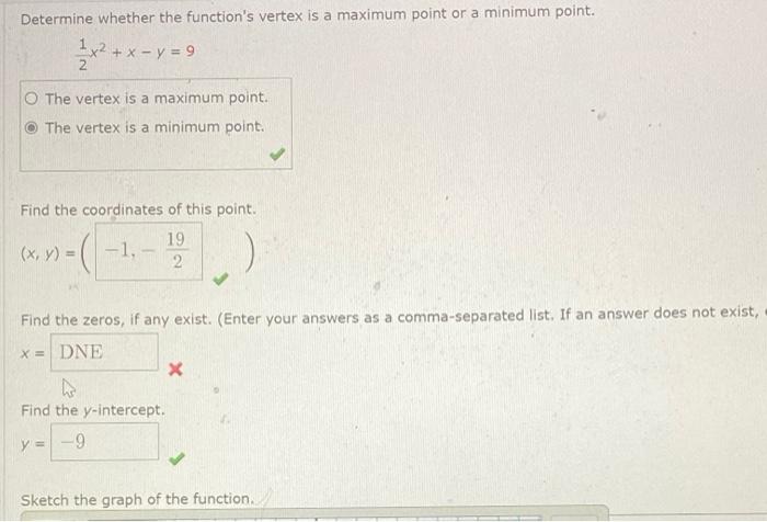 Solved Determine whether the function's vertex is a maximum | Chegg.com