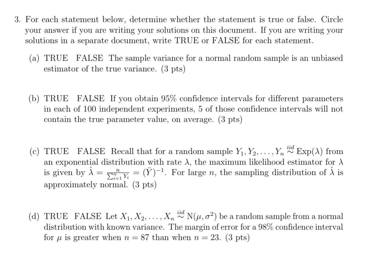 Solved 3. For each statement below, determine whether the | Chegg.com