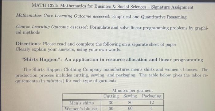 Solved MATH 1324: Mathematics for Business & Social Sciences | Chegg.com