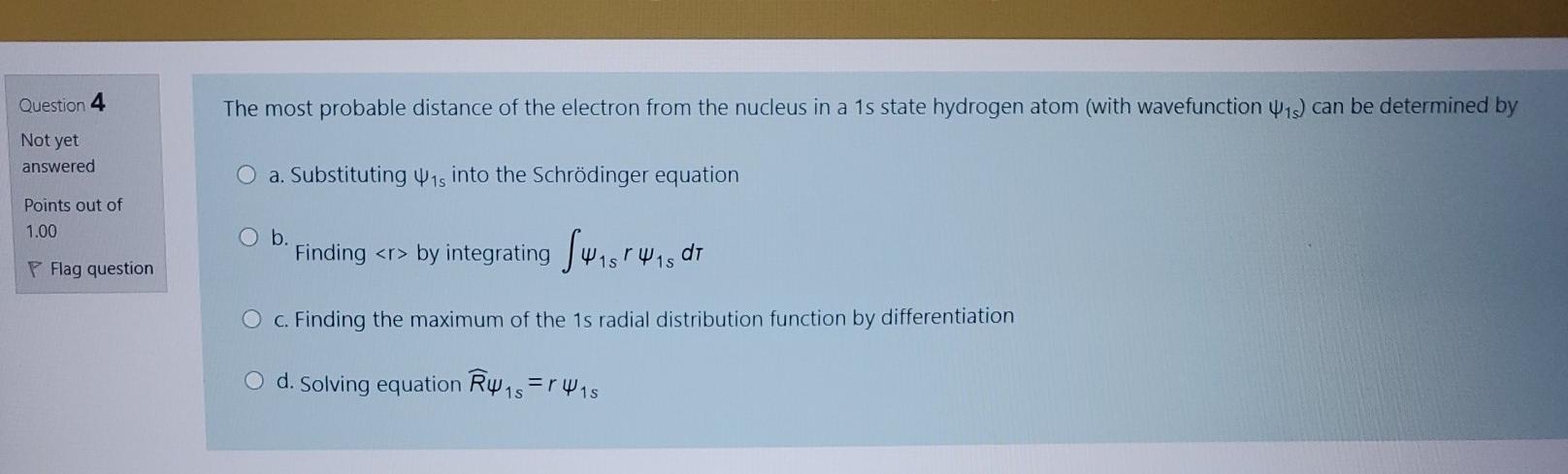 Solved Question The Most Probable Distance Of The Electron