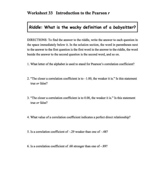 Solved Worksheet 33 Introduction to the Pearson Riddle: What | Chegg.com
