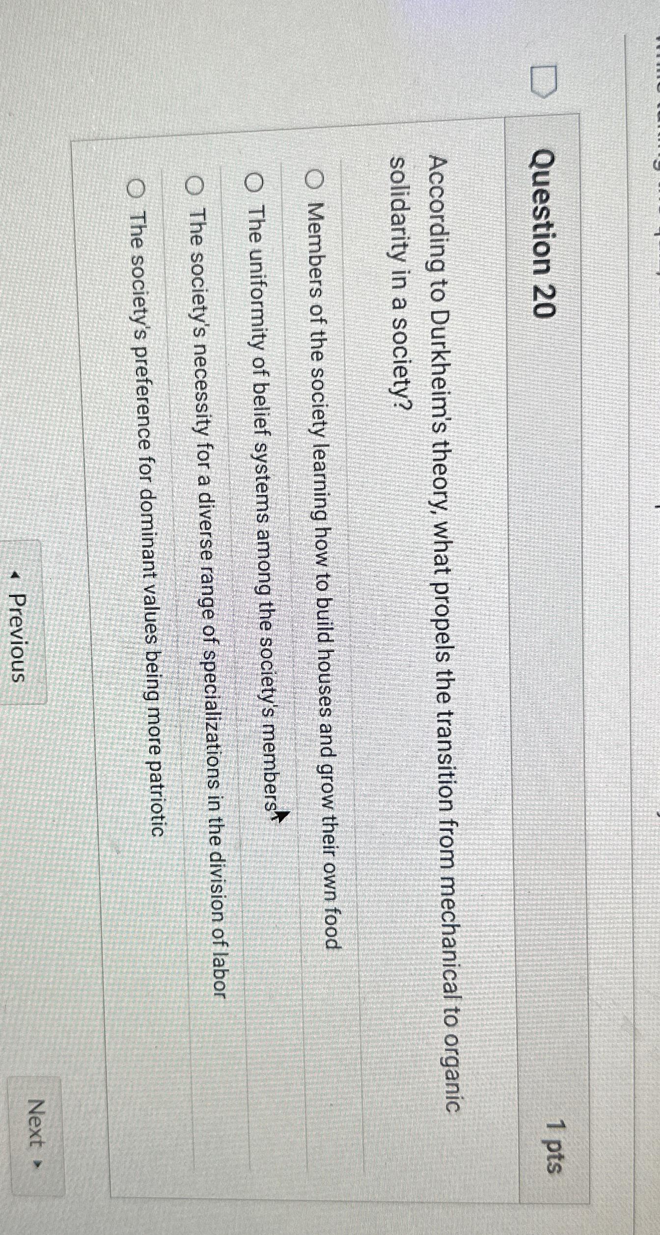 Solved Question 201 ﻿ptsAccording to Durkheim's theory, what | Chegg.com