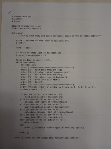 Solved + Transaction.py # Author: # Date: class Transaction: | Chegg.com