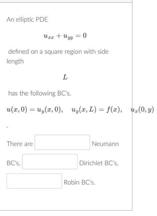 Solved An elliptic PDE uxx+uyy=0 defined on a square region | Chegg.com