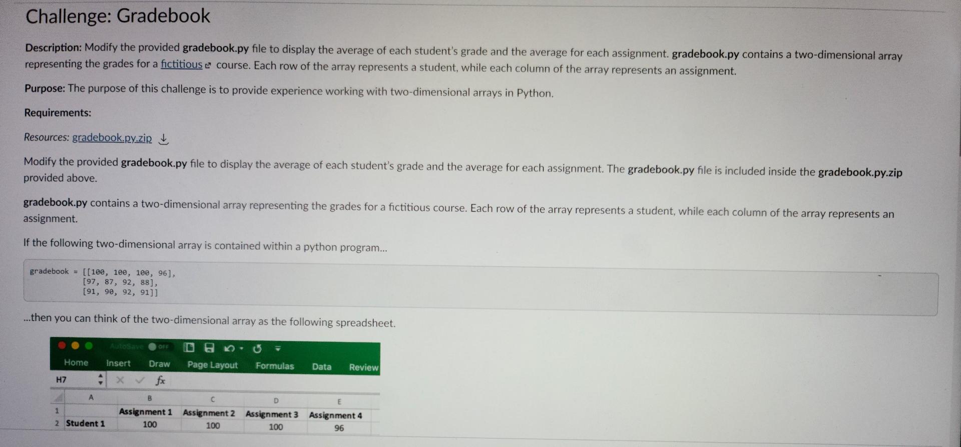 Solved Challenge: Gradebook Description: Modify the provided | Chegg.com