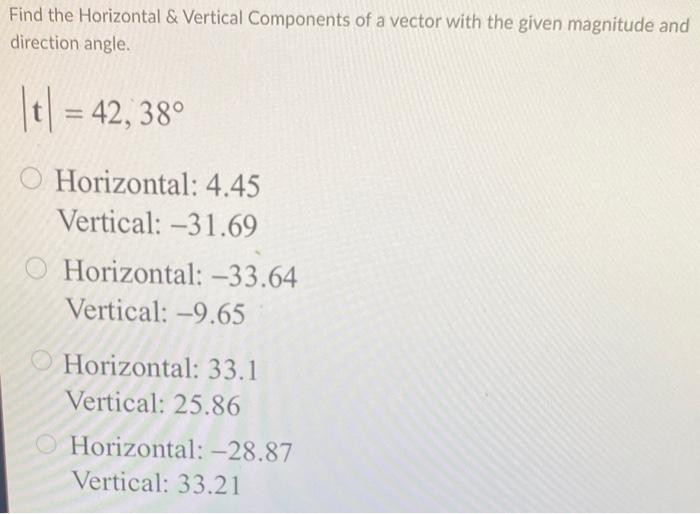 Solved Find the Horizontal \& Vertical Components of a | Chegg.com