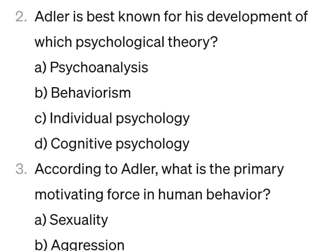 Solved Adler is best known for his development of which | Chegg.com
