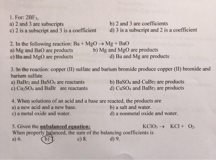 Solved 1. For: 2BF3, a) 2 and 3 are subscripts c) 2 is a | Chegg.com