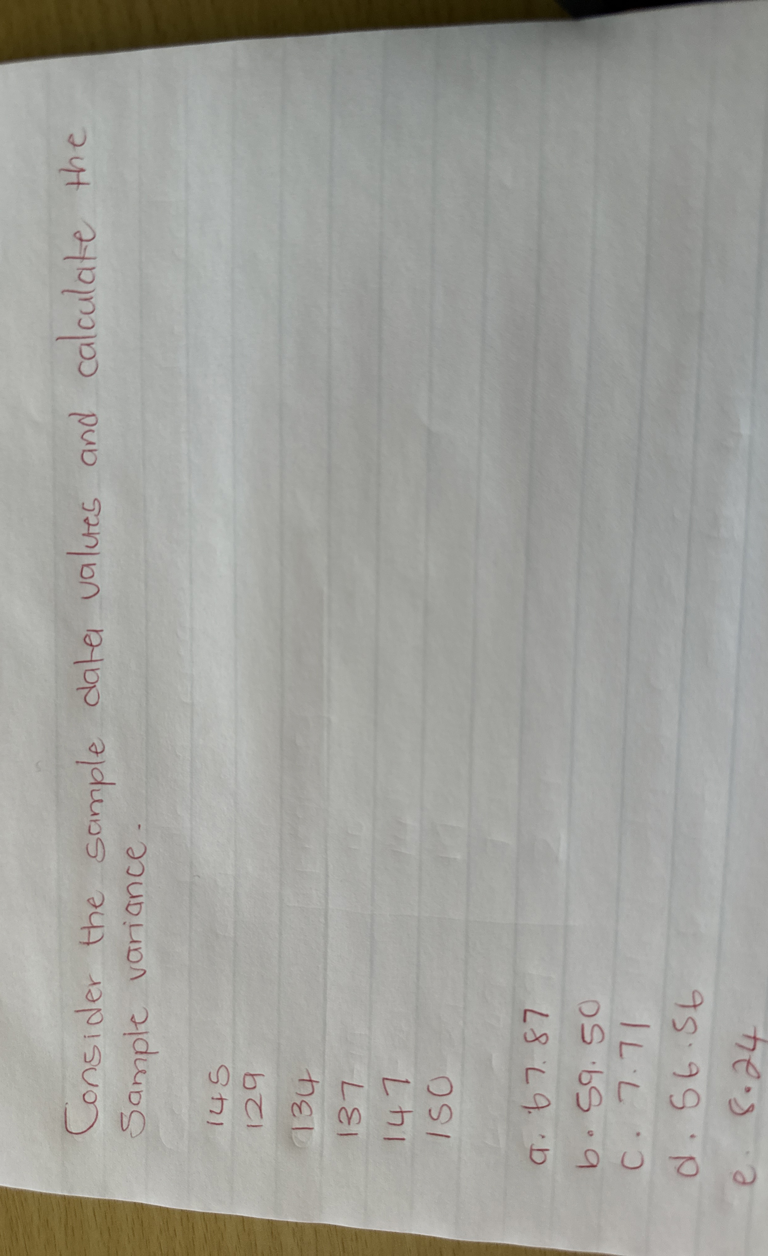 Solved Consider the sample data values and calculate the | Chegg.com