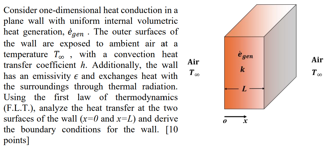 Consider one-dimensional heat conduction in a plane | Chegg.com