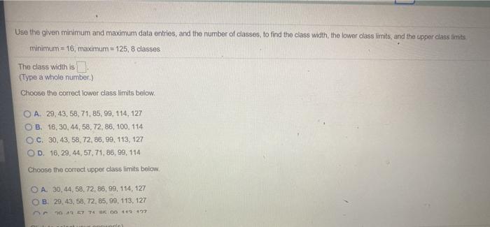 Solved Use the given minimum and maximum data entries, and | Chegg.com