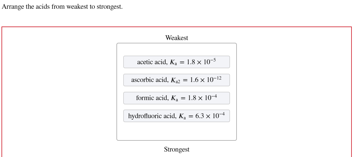 Solved Arrange the acids from weakest to | Chegg.com