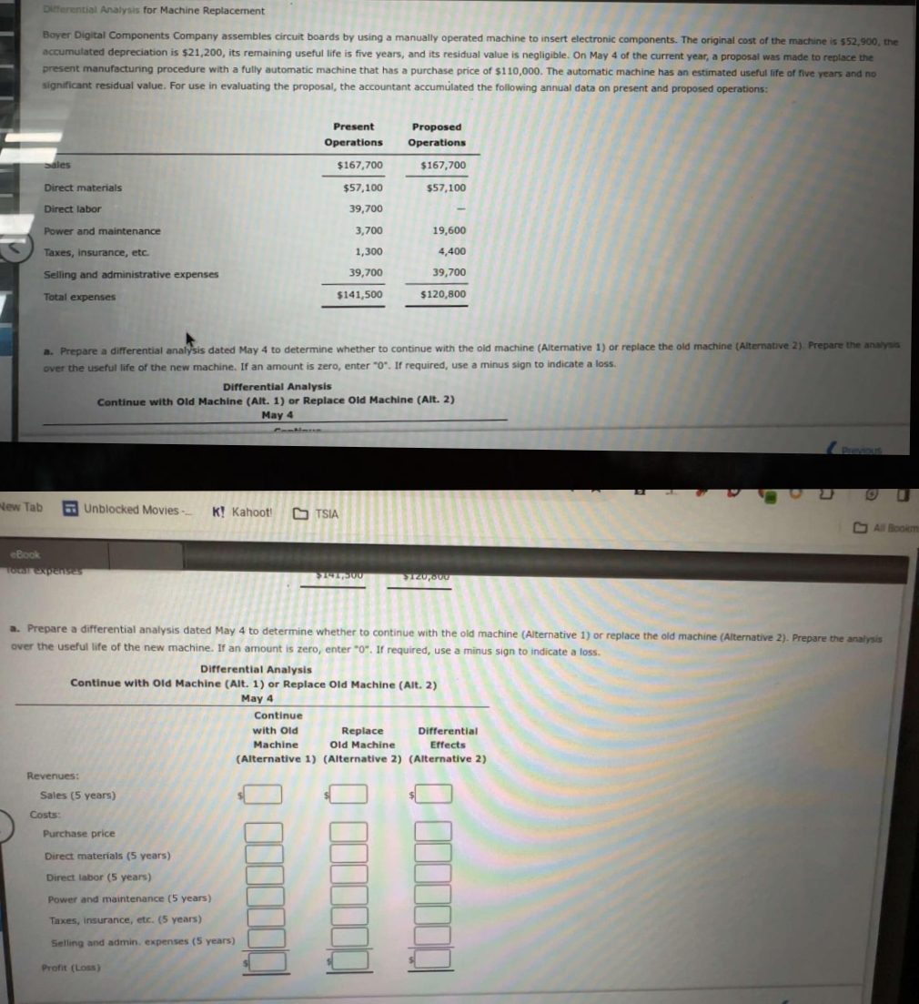 Solved Differential Analysis for Machine Replacement | Chegg.com