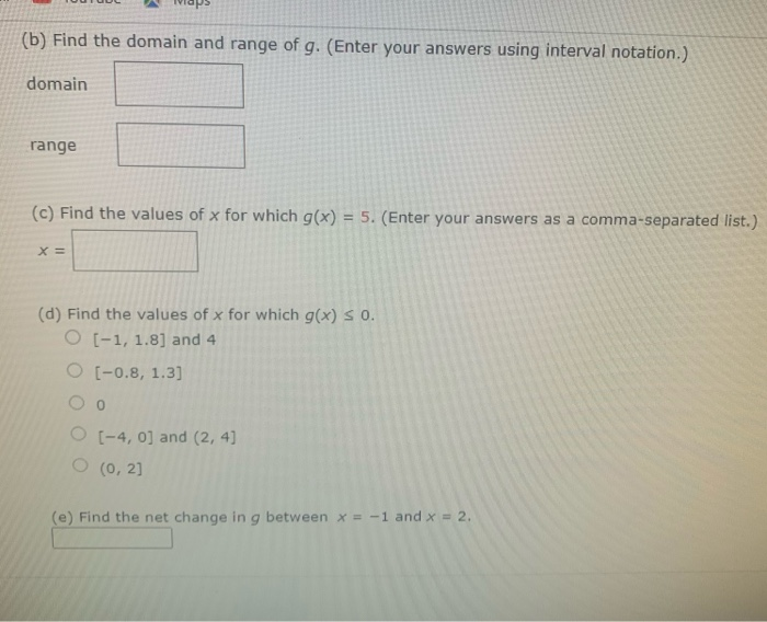 Solved (b) Find the domain and range of g. (Enter your | Chegg.com