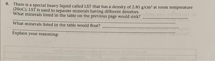 8. There is a special heavy liquid called LST that | Chegg.com