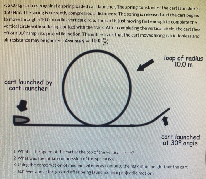 Solved A2.00 kg cart rests against a spring loaded cart | Chegg.com
