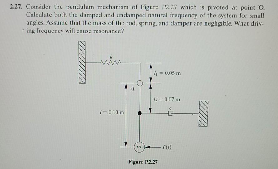 Solved 2.27. Consider the pendulum mechanism of Figure P2.27 | Chegg.com