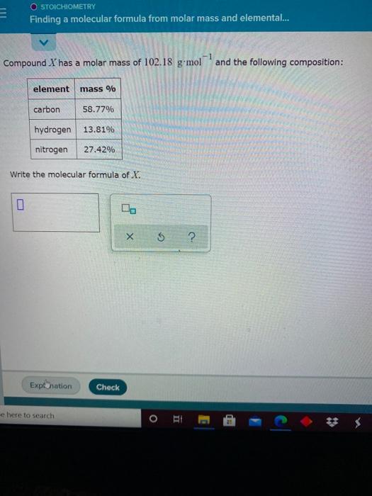 Solved O STOICHIOMETRY Finding a molecular formula from | Chegg.com