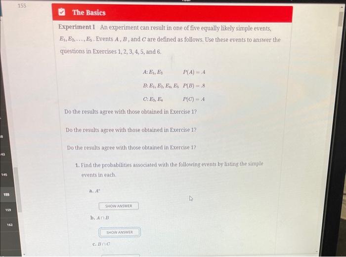 Solved (Section 4.4 exercises) For problem 1 part b find P(A | Chegg.com