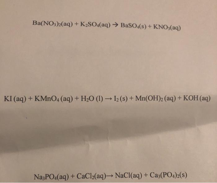 Solved Ba(NO3)2(aq) + K2SO4(aq) → BaSO4(s) + KNO3(aq) KI | Chegg.com